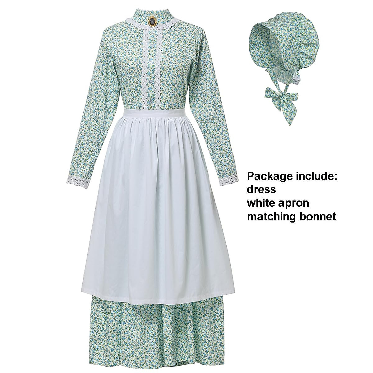 GRACEART Pioneer Woman Costume Colonial Prairie Dress for Women 100% Cotton