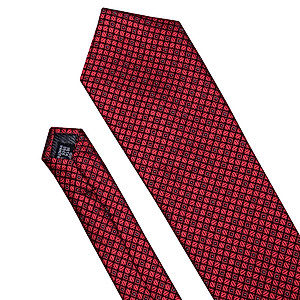 YOHOWA Men Tie Clip Set Plaid Burgundy Silk Necktie Pocket Square Cufflinks Formal Business Wedding Party
