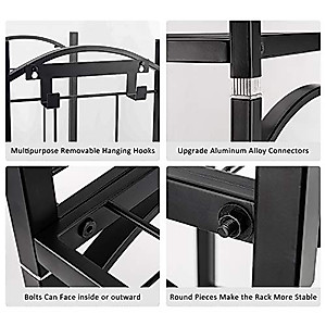 TQVAI 3 Tier Indoor Firewood Rack Outdoor Log Storage with Fire Tools Hanging Hooks and Waxed Canvas Fire Wood Carrier Bag Stacking Fireside Lumber Holder, Black