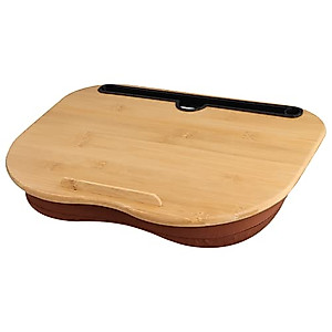 Lap Desk with Pillow Cushion, Portable Bamboo Laptop Stand with Slot for Tablet/Phone, Lightweight Laptop Desk Tray, Computer Bed Table for Home Travel, Support up to 14" Laptops