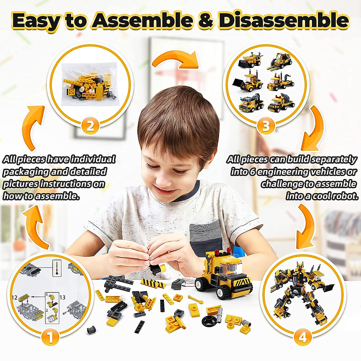 MOONTOY 718Pcs STEM Toys Building Blocks, Educational Robot Building Toys Engineering Construction Vehicle Truck DIY Building Kit Gifts for Preschool Kids Boys Girls 6 7 8 9 10 11 12 13 14 Years Old