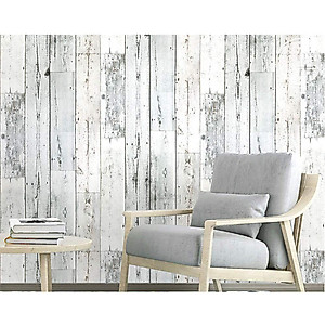 PoetryHome Self Adhesive Decorative Shiplap Wood Wall Paper Shelf Liner Kitchen Backsplash Cabinets Table Furniture Sticker 17.7x117 Inches