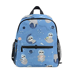 OREZI Sloth Astronaut Preschool Backpack with Chest Strap,Mini Toddler Backpack with Name Tag Daycare Toy Bag for Boys Girls,10 x 4x 12 Inches