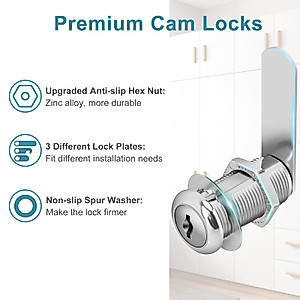 Pertinel Cam Locks Cabinet Locks Keyed Alike, 1-3/8'' (Length) Cylinder Fits on 1-1/8'' Max Panel Thickness, Secure Files Drawers RV Storage Locks Replacement Set, Zinc Alloy (1-3/8 Inch 2Pcs)