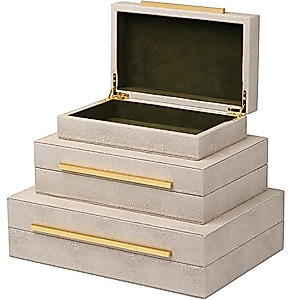 XIGEXIGE Faux Large Shagreen Leather Decorative Box Set of 3 Pcs，Modern Ivory Decorative Boxes For Home Decor with Lids, Men'S Women'S Storage Jewelry Box Organizer