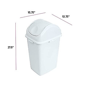 Superio Kitchen Trash Can with Swing Top Lid White, 13 Gallon (2 Pack) Slim Waste Bin Durable Plastic, Fit Small Spaces , Office, Bathroom, Under Counter