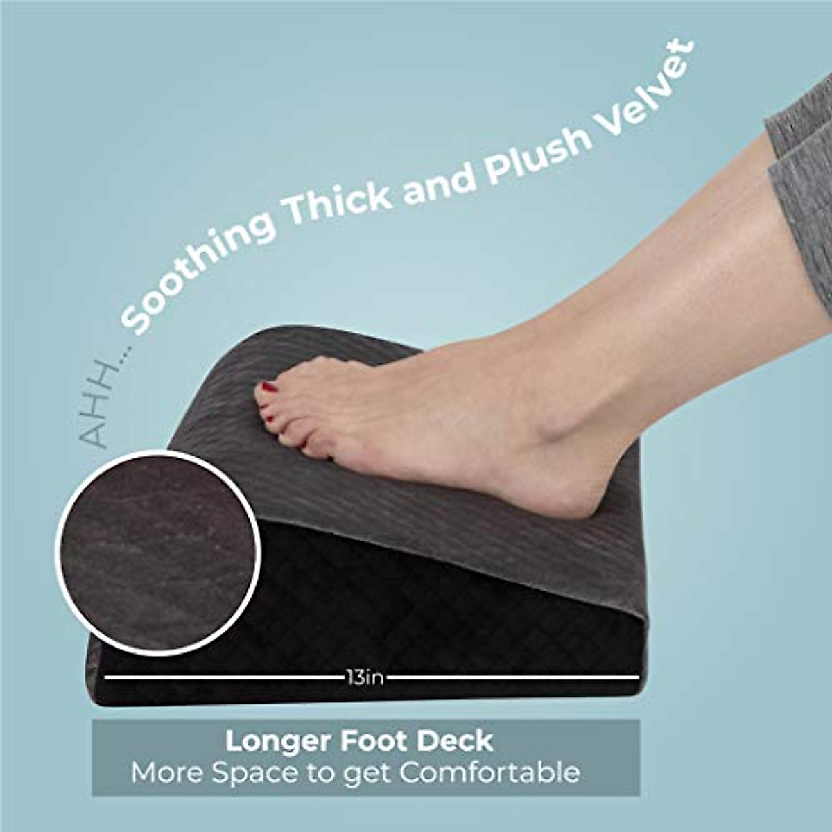 Kölbs Office Foot Rest Under Desk - Plush Velvet and Memory Foam - Longer Footrest For Added Comfort, Foot Stool Desk Accessories Teardrop Ergonomic Design Work From Home, Pc Gaming, Office, Knee Pain