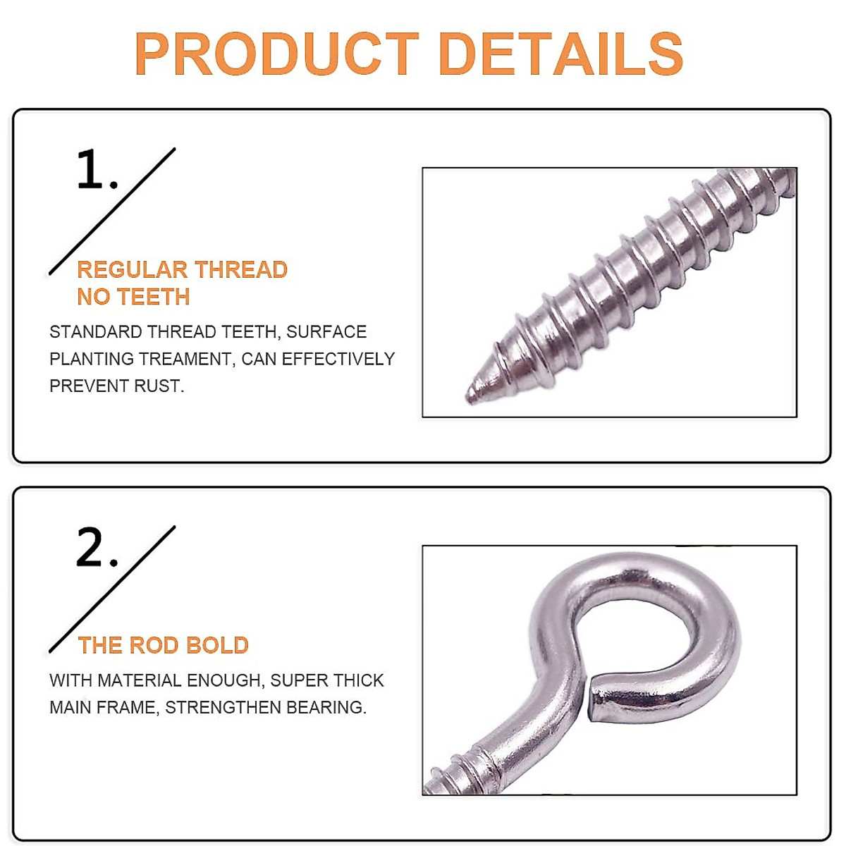 ZUSFUL 12-Pack 304 Stainless Steel Screw Eyes, Heavy Duty Screw in Eye Hooks Ring for Yoga, Swing Chair, Indoor & Outdoor, Self Tapping, 3.2"