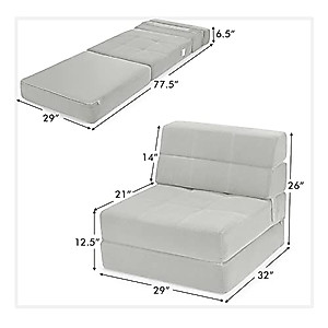 COSTWAY Triple Fold Down Sofa Bed, 3-in-1 Fold Floor Couch Lounge Sleeper with Thick Cushion, Flock Fabric, Convertible Design, Portable Single Guest Bed Mattress for Living Room Bedroom (Grey)