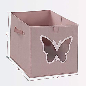 Homyfort Cube Storage Bins Organizer Container,12x12 Foldable Storage Bins Basket with Clear Window for Pantry Closet,Toys,Bedroom-Butterfly Set of 4