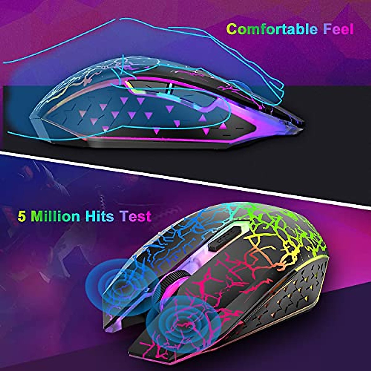 Wireless Gaming Keyboard and Mouse Combo,61 Key Rainbow Backlit Keyboard with Rechargeable 4000mAh,Mechanical Feel,Ergonomic,Quiet,RGB Mute Mice and Mousepad for PS4,Xbox One,Desktop,PC