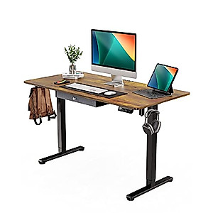 ErGear Electric Standing Desk with Drawer, Adjustable Height Sit Stand Up Desk, Home Office Desk Computer Workstation, 48x24 Inches, Vintage Brown