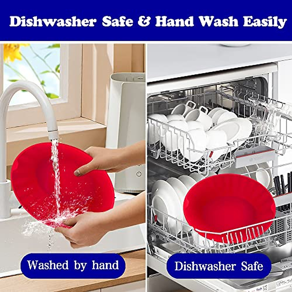 Silicone Slow Cooker Liners fit for 6-7 QT Crockpot, Silicone Slow Cooker Divider Liner, Reusable/BPA Free/Leakproof/Slow Cooker Accessories Cooking Liner for 6-7 Quart Pot - Red