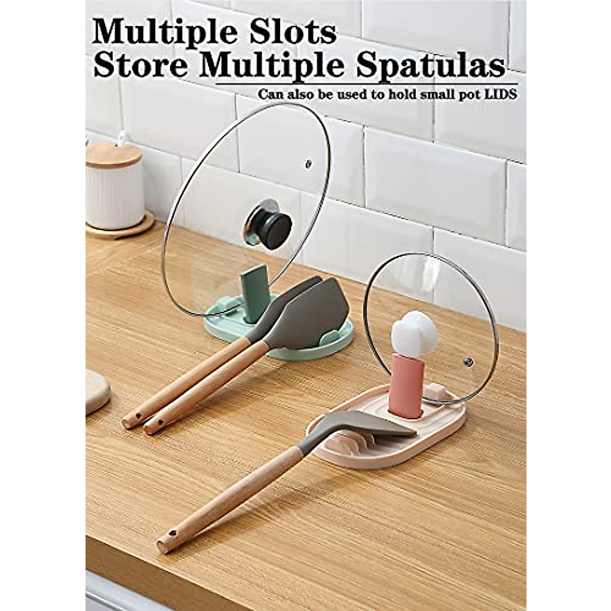 Keboygym Multifunctional Spoon Rest,2pcs Lid and Spoon Rest Spoon Rest Pan Pot Cover Kitchen Utensil Rest with Drip Pad Foldable Pot Lid Spoon Holder (blue+green)