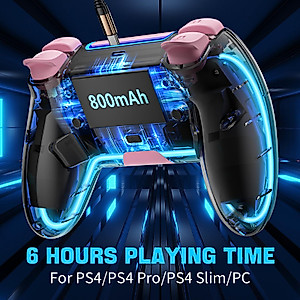 Honghao Controllers for PS4,Pink Wireless PS4 Remote Controller with Hall 3D Joystick, Dual 4 Shock RGB Custom Game Controllers for Playstation 4/PS4/PS4 Pro/PS4 Slim (Pink)