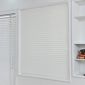 JstDoit Temporary Blinds, Vertical Pleated Blinds No Drilling Self Adhesive Blinds Easy to Install Fits Blinds Window Roller for Bathroom Kitchen Living Room Office Window (White, 60 * 150cm)