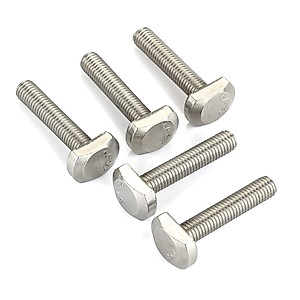 M8 x 25mm T-Slot Drop-in Stud Sliding Bolts T Shape Screws, 304 Stainless Steel 18-8, Plain Finish, Fully Threaded, 10 PCS