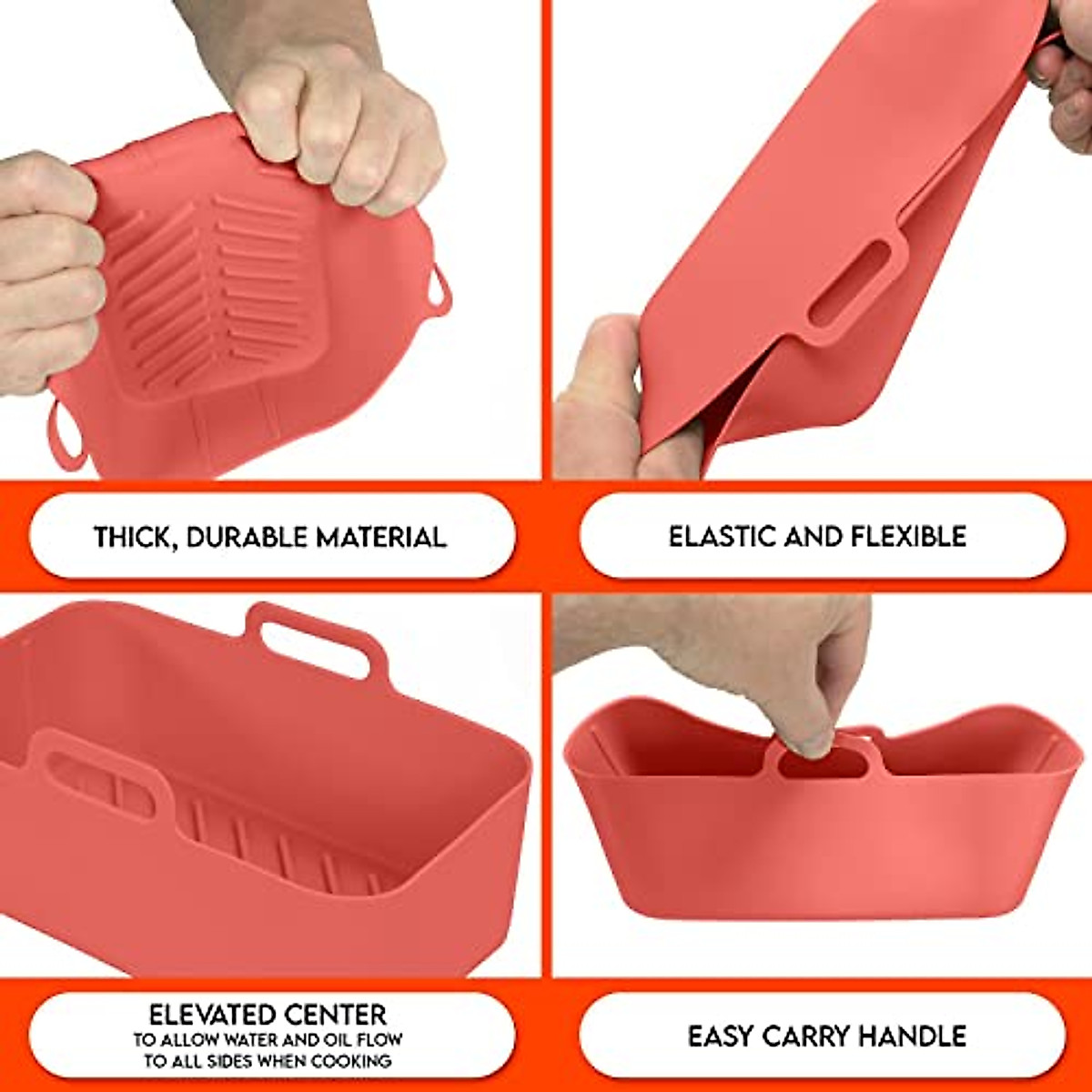 2pcs Silicone Air Fryer Liners, Air Fryer Silicone Liner Reusable - Food Safe Non Stick Air Fryer Basket Accessories Replacement Baking Tray for Ninja Dual Dz201 Dualzone - Easy Cleaning (Orange)