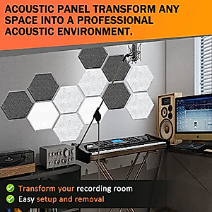 BUBOS 12 Pack Hexagon Acoustic Panels Soundproof Wall Panels,14 X 13 X 0.4Inches Sound Absorbing Panels Acoustical Wall Panels, Acoustic Treatment for Recording Studio, Office, Home,Grey