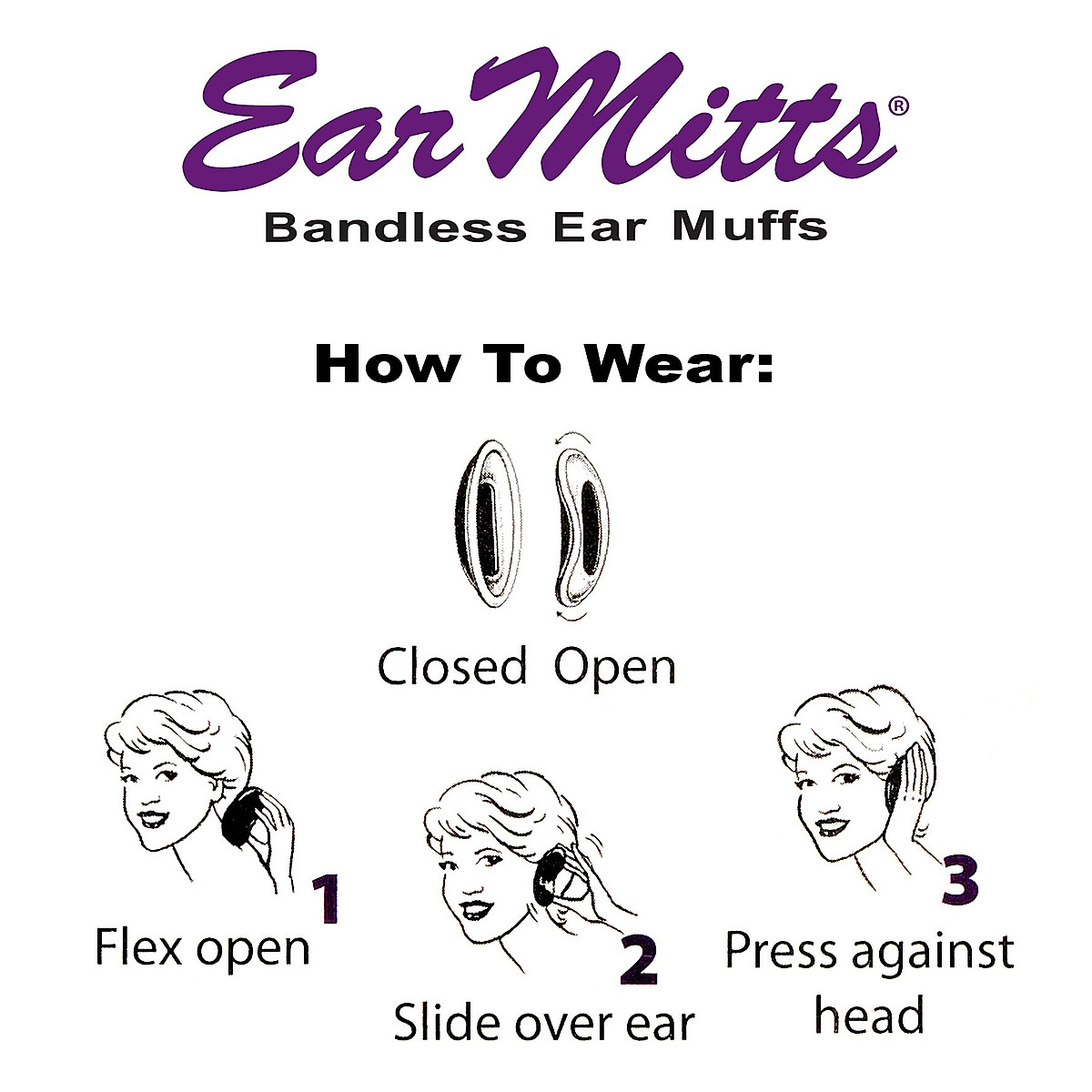 EAR MITTS Bandless Ear Muffs For Men & Women, Black Fleece Ear Warmers, Regular
