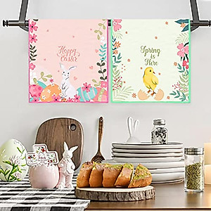 Cheroloven Easter Rabbit Eggs Kitchen Towels, Seasonal Spring Chicken Dish Towels, 2 Pack Easter Hand Towels for Kitchen Bathroom, Cute Spring Home Decor Housewarming Gifts