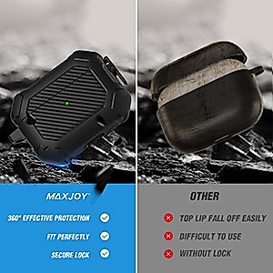 Maxjoy for Airpods Pro Case Cover with Lock, Airpods Pro Protective Case Hard Shell Rugged Shockproof Cover with Keychain Compatible with Apple Airpods Pro 2019 Front LED Visible, Black