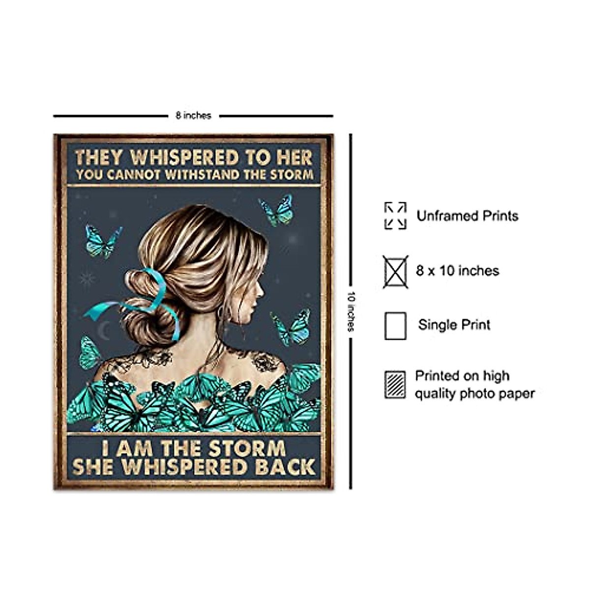 They Whispered to Her You Cannot Withstand The Storm - Inspirational Quote Wall Art - She Whispered Back I Am The Storm - Motivational Positive Encouragement Gifts for Women - Boho Print Decoration