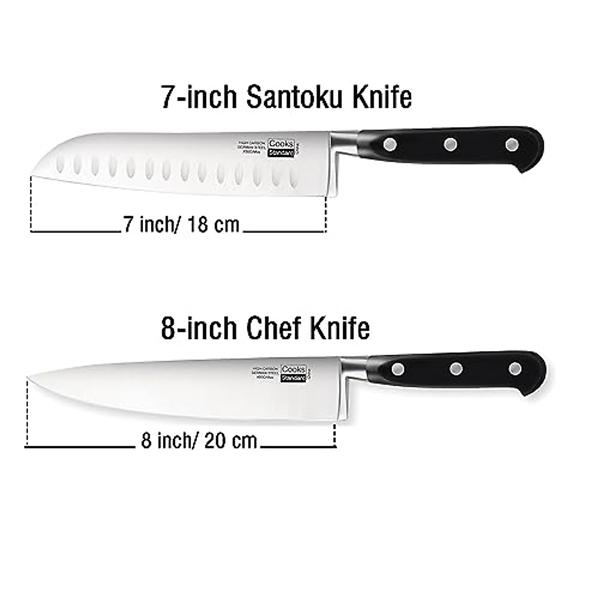 Cooks Standard High Carbon Stainless Steel Knife Set 2-Piece, 8" Chef’s Knife and 7" Santoku Knife Classic Sharp Kitchen Knives Set, Ergonomic Handle