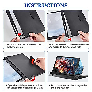 Newseego 12 ” Foldable Phone Screen Magnifier, 3D HD Horizontal and Vertical Phone Amplifier Eye-Protective Movie Video and Game Enlarger Portable Phone Holder Screen Magnifier for Smartphones.
