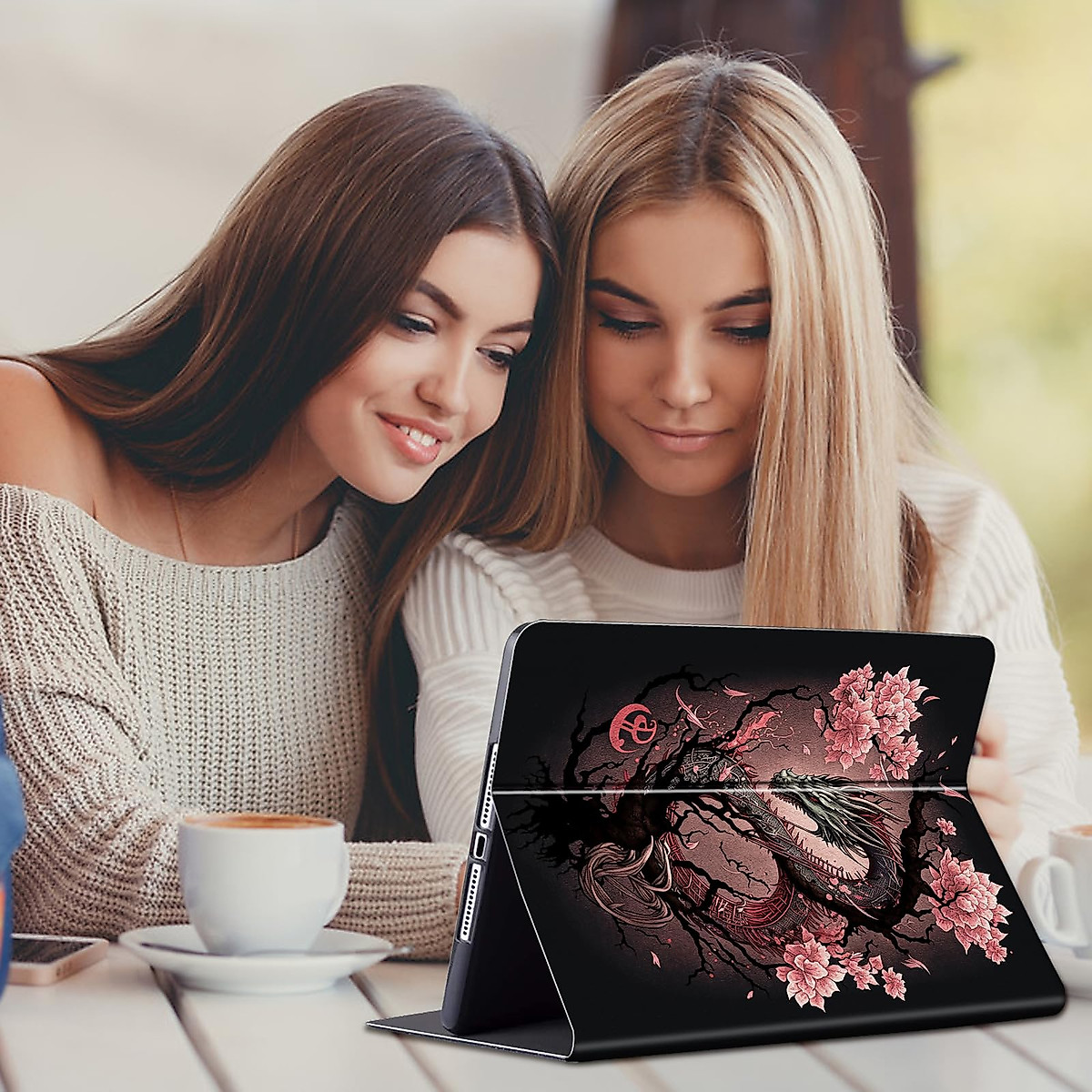 Case for Samsung Galaxy Tab S8 11 inch 2022 /Tab S7 2020, Slim PU Leather Multi-Angle Smart Folio Stand Cover with Auto Wake Sleep, Cherry Blossom Dragon