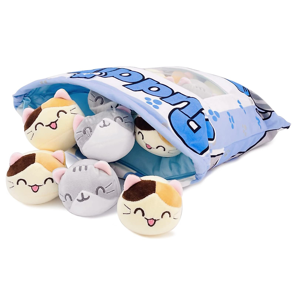 Nenalayo Cute Kitty Cat Snack Pillow Pudding Decorative Stuffed Animal Dolls for Bed Couch Creative Toy Gifts for Teens Girls Kids (Blue)