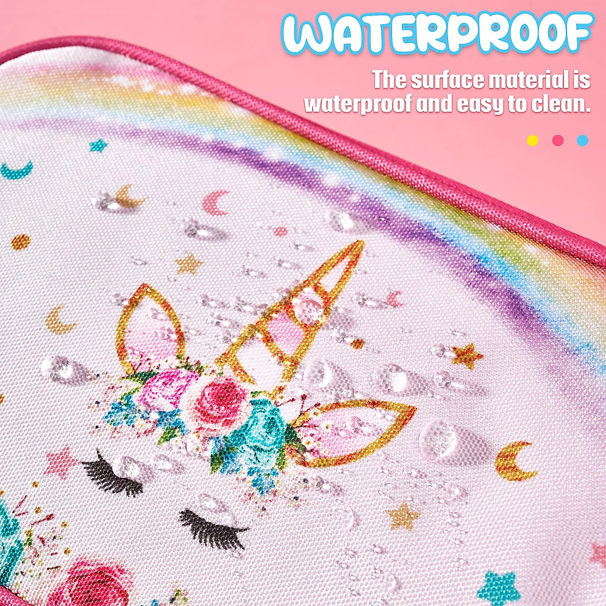 WAWSAM Rainbow Pink Toiletry Bag - Travel Toiletry Bag for Kids Girls Christmas Birthday Gift Camping Toiletry Case Toiletries Makeup Cosmetic Pouch Pink Water-resistant Wash Bag Dopp Kit with Pocket