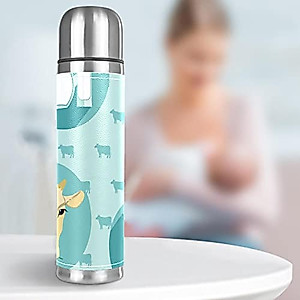 Cow Heads and Milk Jug Stainless Steel Water Bottle, Leak-Proof Travel Thermos Mug, Double Walled Vacuum Insulated Flask 17 OZ