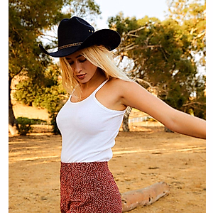 Enimay Western Cowboy & Cowgirl Hat Pinch Front Wide Brim Style (Large | X-Large, Faux Felt Black)