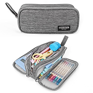 PopMeme Capacity Pencil Case Pen Pocket Zipper Canvas Storage Bag Student's Pencil Case Stationery Storage Bag（Grey）