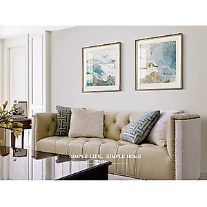 Gold and Blue Abstract Wall Art For Living Room- Framed Modern Print Glass Wall Decor For Office- 4 Piece Artwork for Bedroom Bathroom Home Decoration Ready to Hang 20x20 inches x4