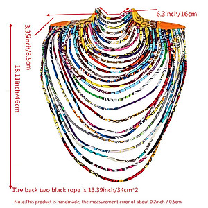 BAZINRICHE Women's Handmade Necklaces Ankara Kente Necklace Long Multi Strand African Wax Collar