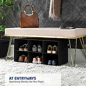 Freestanding Shoe Organizer No Tools Required 6 Big Sections Fits Men's Shoes, Compact For Entryways, Closets Also Ideal For Accessories, Durable Cardboard Covered With Smooth Fabric Foldable Straps