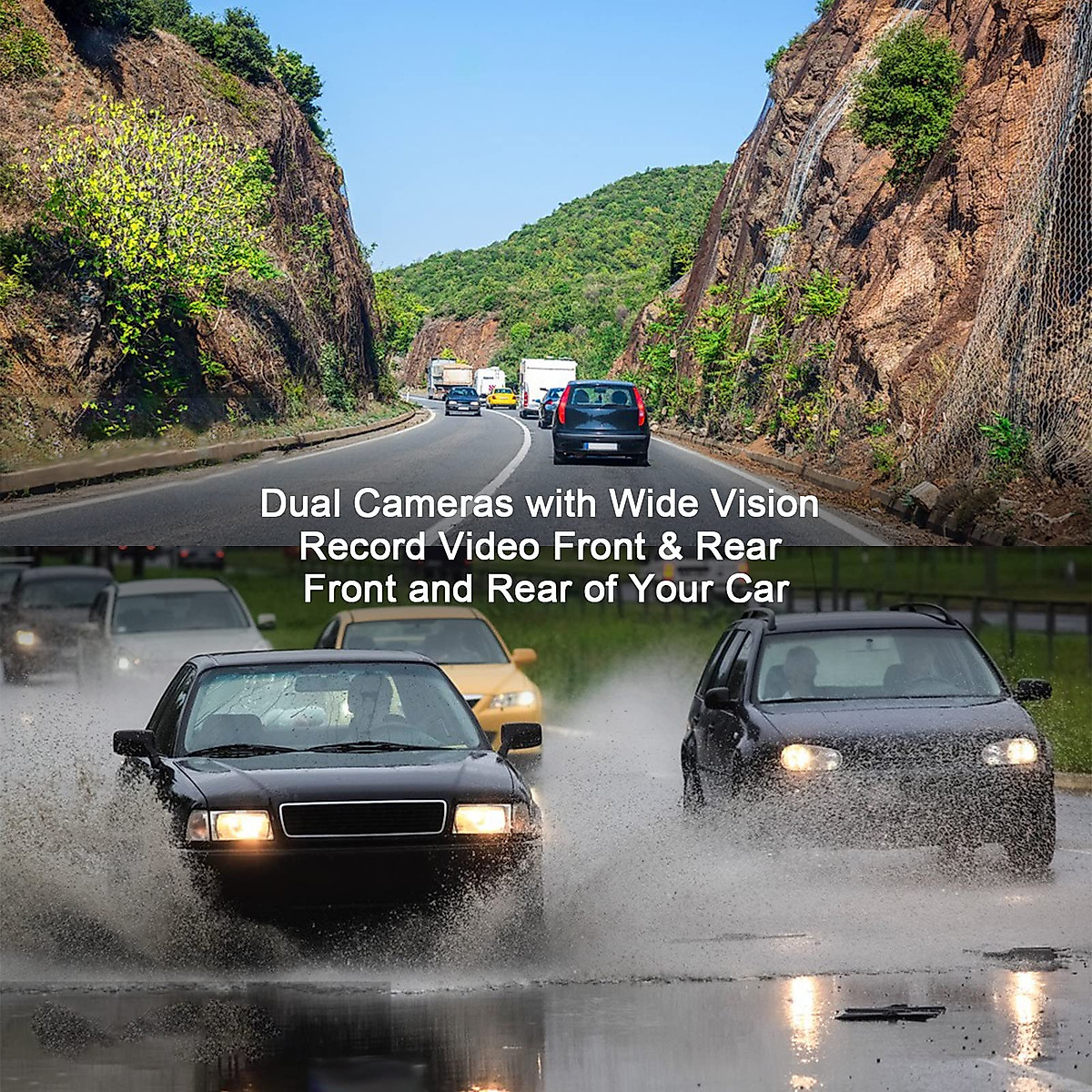 YLOMAY Dash Cam 2 Channel car Camera 1080P Dual Cameras FHD DVR 3.0" IPS Screen 170° Wide Angle G-Sensor Parking Monitor Loop Recording Motion Detection WDR Night Vision