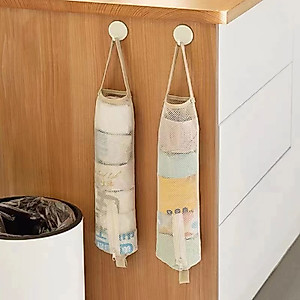 3PCS Trash Bags Storage Organizer Mesh Grocery Bag Dispenser Wall Mount Garbage Bag Storage Holder for Home Kitchen (White)