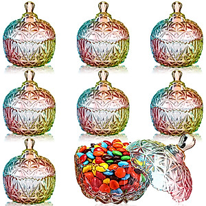 Tanlade 8 Pcs Glass Candy Jar with Lids Crystal Decorative Candy Dish Apothecary Jar with Lids Covered Candy Bowl Cute Jewelry Box Cookie Snack Jar for Home Party Wedding (Colored,Modern)