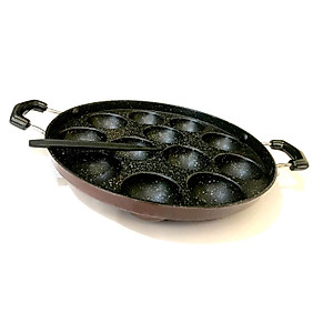 12 Pits Nonstick Appam Patra Side Handle with Lid Paniyarakkal Paniyaram Appam Pan Maker Pancake Maker Aebleskiver Maker with Stainless Steel Lid