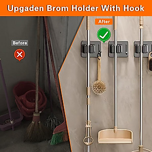 Mop Broom Holder-Self Adhesive Stainless Steel Broom Hanger Organizer for Bathroom, Kitchen, Office，Utility Room，Laundry Room,Home Garden, Garage Storage and Organization Rack(Silver gray-4Psc)
