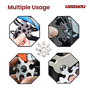 US2YOU 18-in-1 Snowflake Multitool pack of 3, Stainless Steel Screwdriver Hand DIY Snowflake Multi tool, Portable Camping Accessories , Gadgets For Men and Christmas Gifts for Men, Women