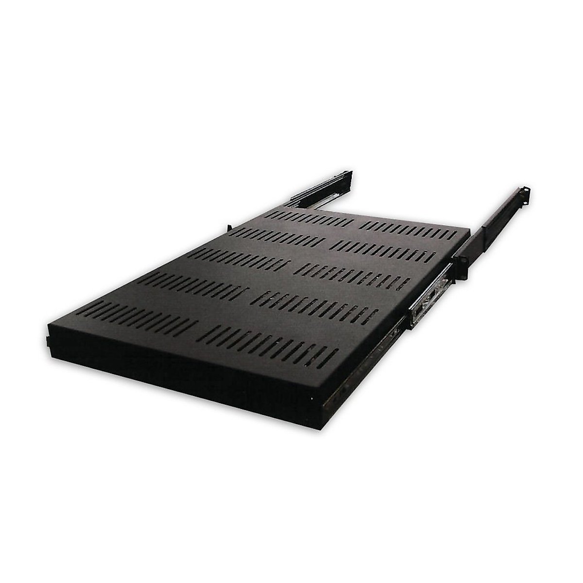Quest Manufacturing Single-Sided Slide-Out Vented Shelf with Adjustable Rails, 19" x 26"-37D, Black (ES0119-0123)