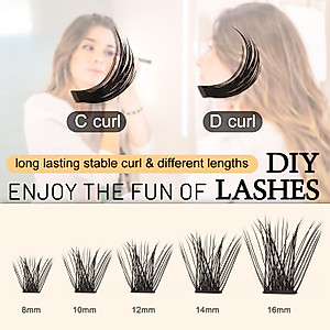 QUEWEL Cluster Lashes 72 Pcs Wide Stem Individual Lashes C/D Curl 8-16mm Length DIY Eyelash Extension False Eyelashes Natural&Mega Styles Soft for Personal Makeup Use at Home (Mega-D-MIX8-16)