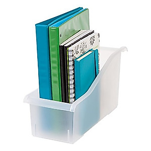 IRIS USA 15" x 6" Plastic Connecting Book and Paper Storage Container Bin, 8-Pack, Vertical Standing Plastic Book Binder Notebook File Craft Organizer Box for Classroom Kids Room Office, Clear