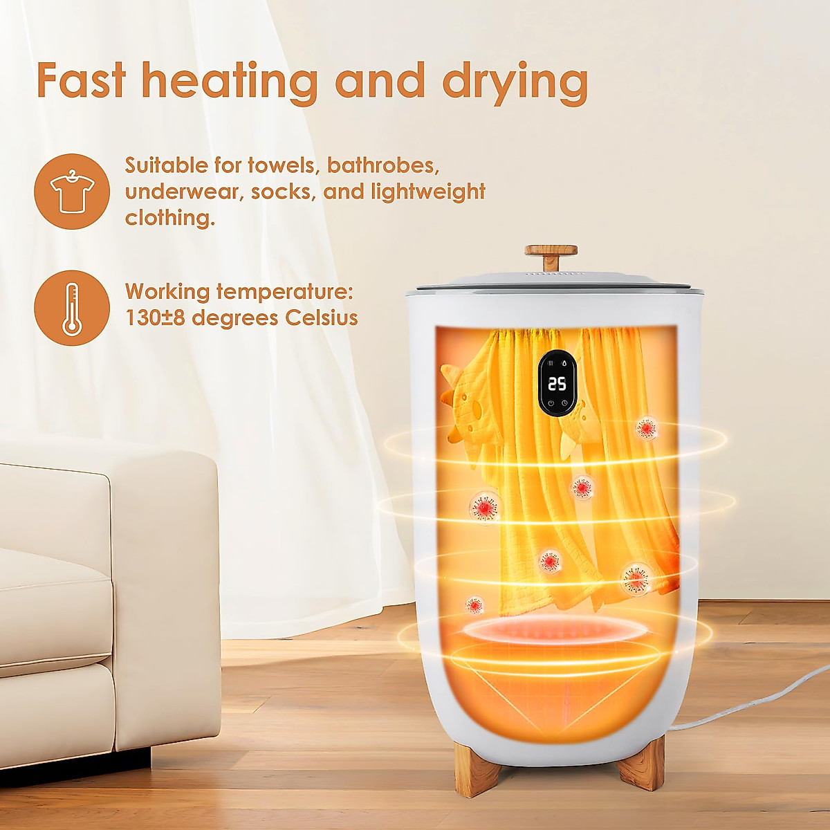 Bonrcea 2-in-1 Portable Clothes Dryer & Heated Towel Warmer, with 4000 RPM, Stainless Steel Interior, 35L Capacity, Timer Function, Ideal Valentine's Day Gift, White