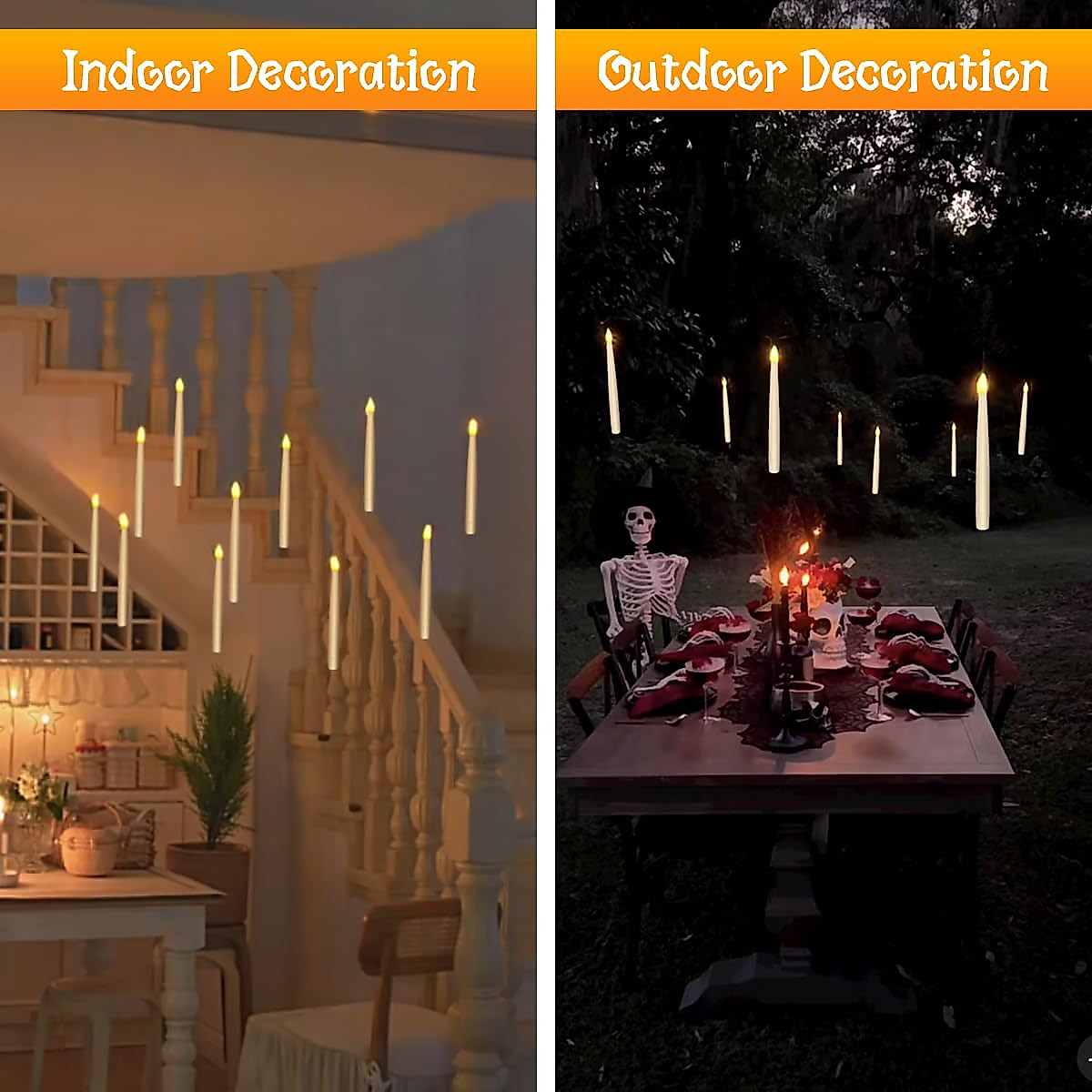 SUPERSUN Floating Candles with Wand Control, 12Pcs Hanging Flameless Candles, Christmas Candles for Christmas Decor Halloween Holiday Party Birthday Wedding Bedroom Window Home Décor