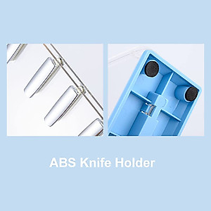 GRUB'S UP 6 Pieces Stainless Steel Blue Kitchen Knife Set, with PP Handle and ABS Knife Holder, Chef Knife/Bread Knife/Cleaver/Fruit Knife/Multi-Purpose Knife Set